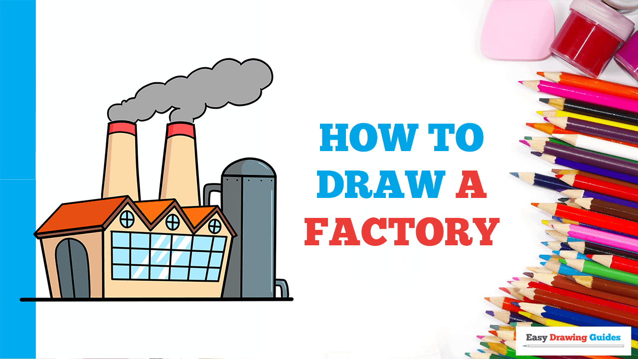 how to draw a factory with smoke step by step