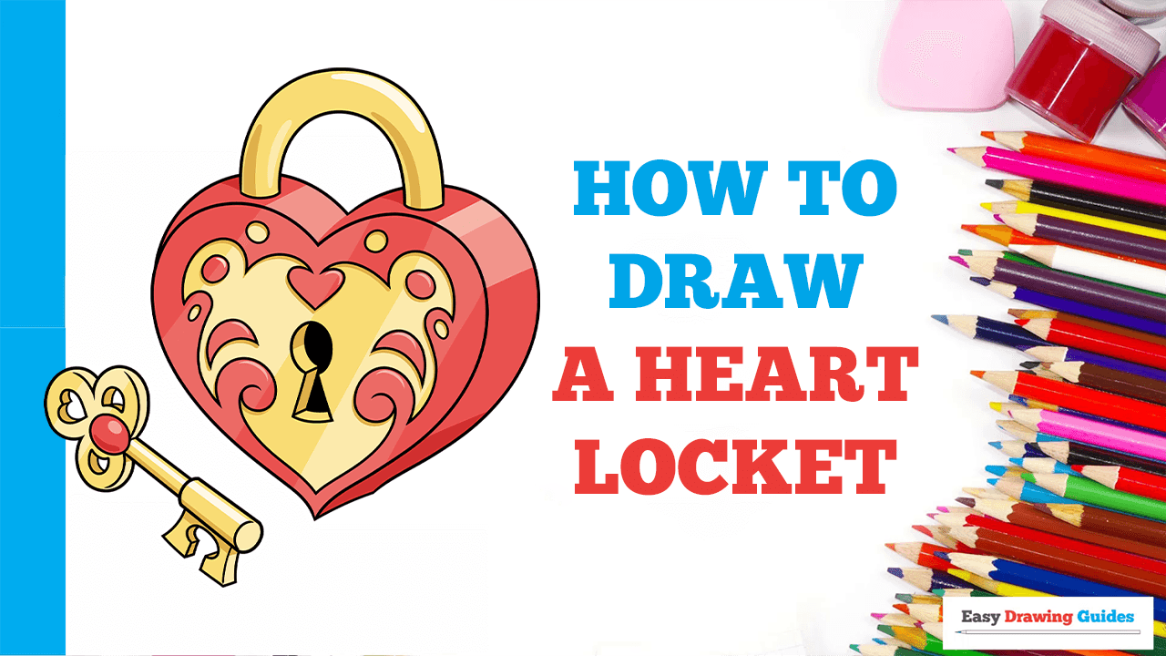 how to draw a heart lock and key step by step