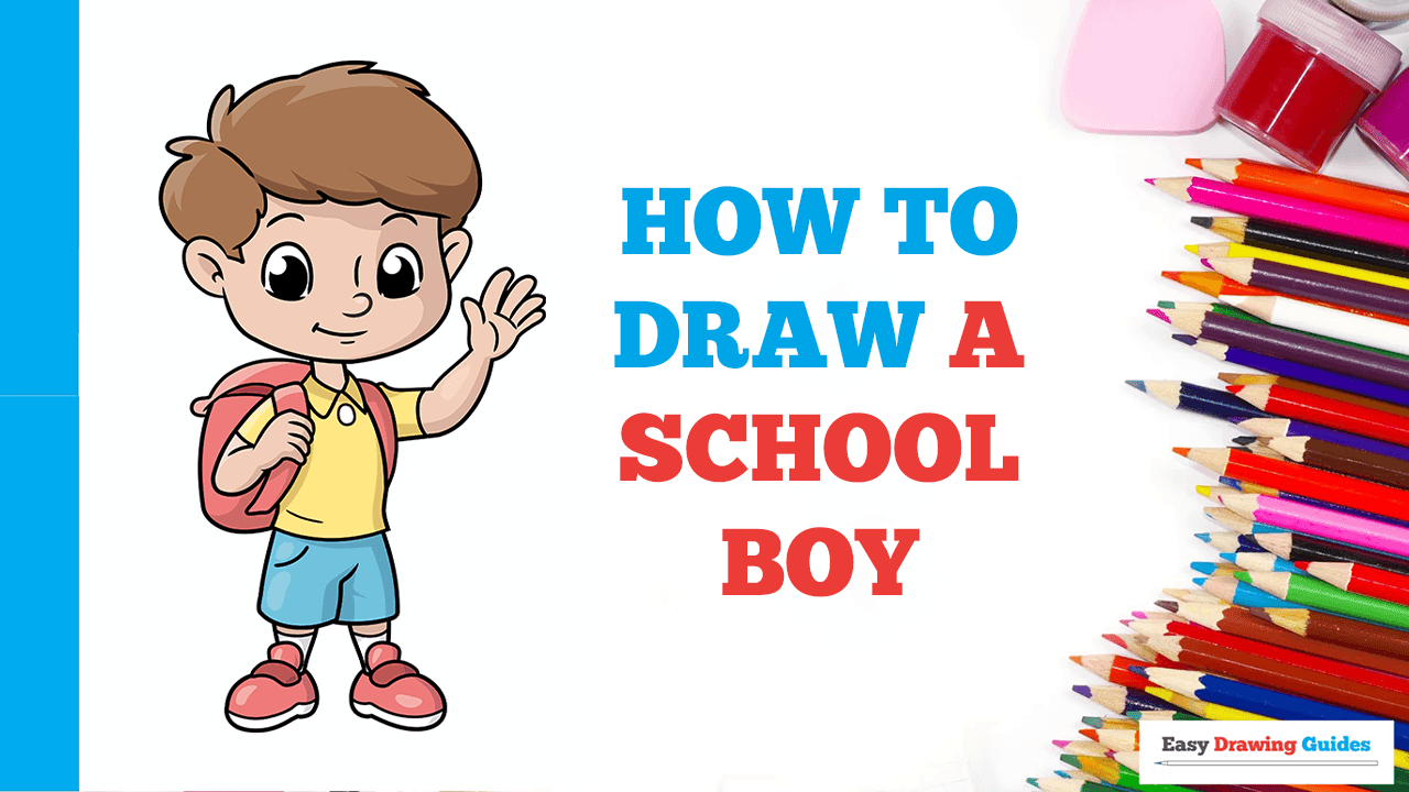 how to draw a girl and boy going to school