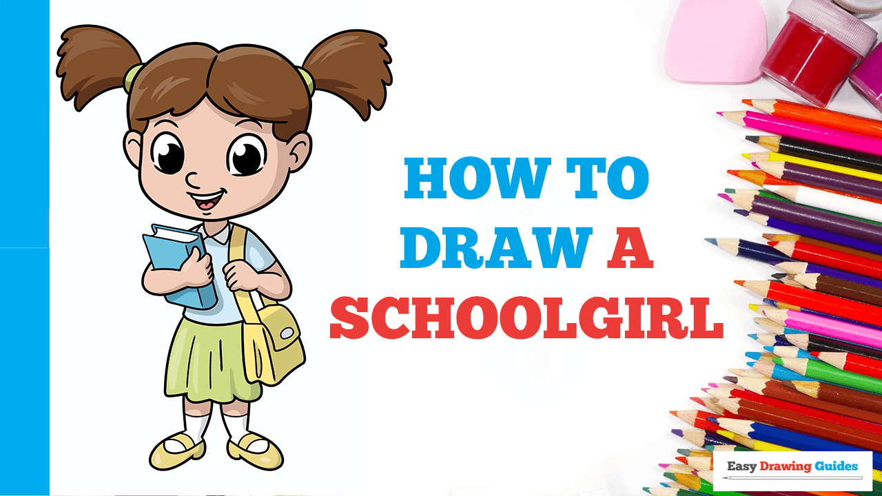 how to draw a girl going to school