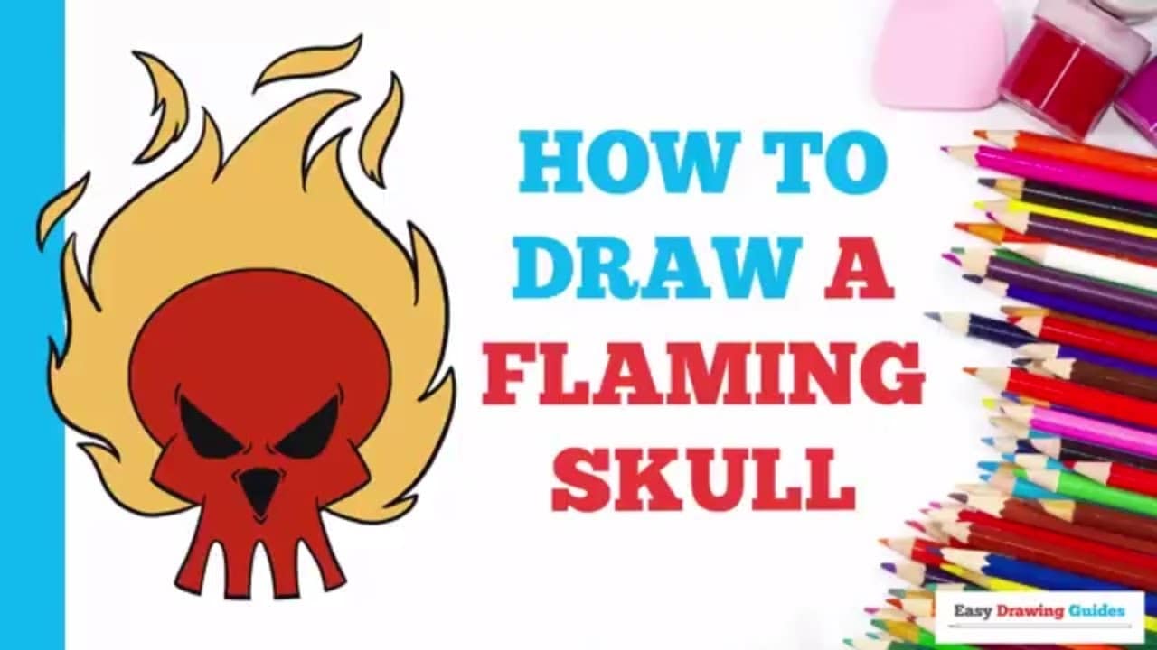 how to draw a skull with flames step by step